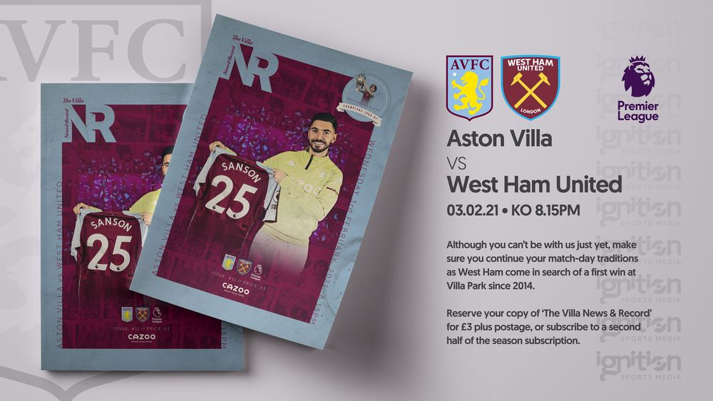 Matchday programme for West Ham on sale now! | Aston Villa