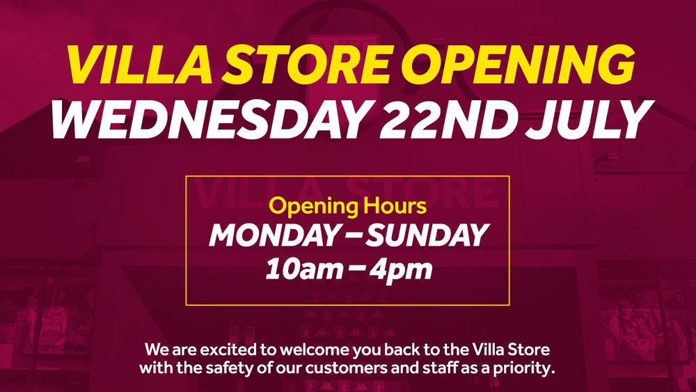 Villa Store reopening on Wednesday | Aston Villa