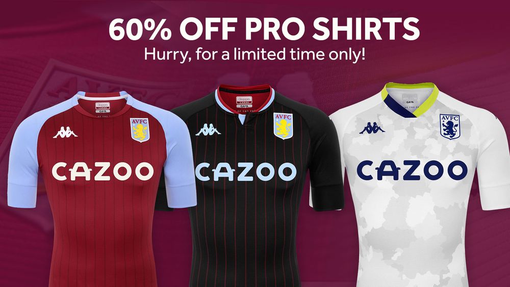 Supporters can now enjoy a huge 60% off Aston Villa 2020/21 Pro shirts ...
